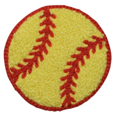 China Custom Chenille Softball Patch 2-3/8 Inch Iron On Letterman Jacket Badge Sports Ball Emblem for sale
