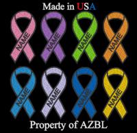 China Custom Embroidered Awareness Ribbon Patch Name Tag 100mm Width Iron On Backing for sale