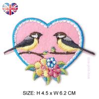 China Custom Embroidered Love Heart Twin Birds Patch Iron On Sew On 100mm Badge for sale