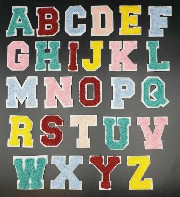 China Custom Iron On Chenille Letter Patches Various Colours Towel Alphabet Embroidery 50pcs MOQ for sale
