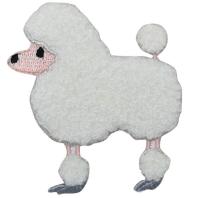 China Custom Chenille Poodle Patch White Dog Applique 2-5/8 Inch Iron On Badge for sale