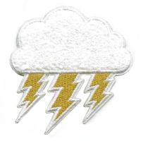 China Custom Chenille Lightning Cloud Patch Embroidered Iron On 50pcs MOQ for sale