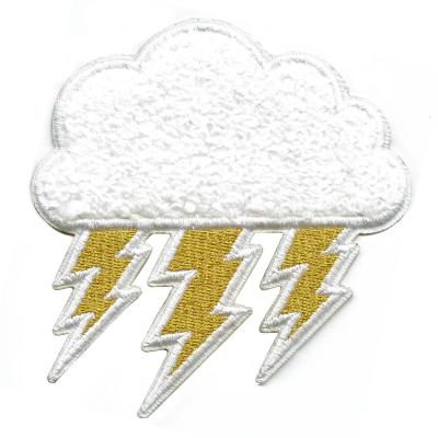 China Custom Chenille Lightning Cloud Patch Embroidered Iron On 50pcs MOQ for sale
