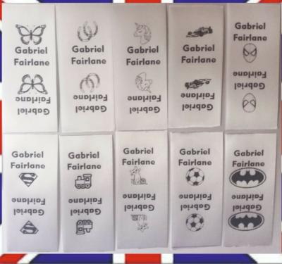 China Custom Washable Woven Name Label 50pcs Merrowed Border for School Uniform Clothing for sale