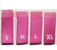 China Custom Woven Clothing Labels Size Tags S M L XL 25pcs Each 100pcs Hot Pink for sale