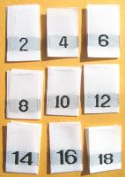 China Custom Woven Clothing Labels 100 Pcs Shrink Proof PMS Color Size 2-18 White for sale
