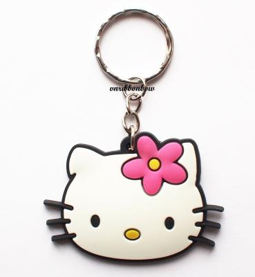 China Custom Hello Kitty Head PVC Rubber Keychain Eco-Friendly Durable 2D 3D Logo for sale