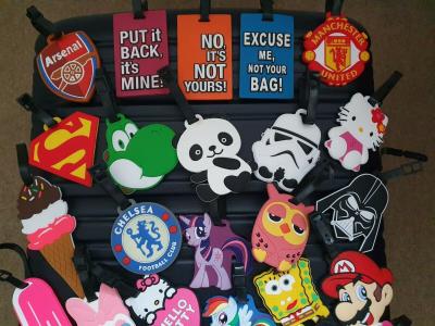 China Custom Cartoon Rubber Luggage Tag 0.6mm Sublimation Print with Plastic Strap for sale