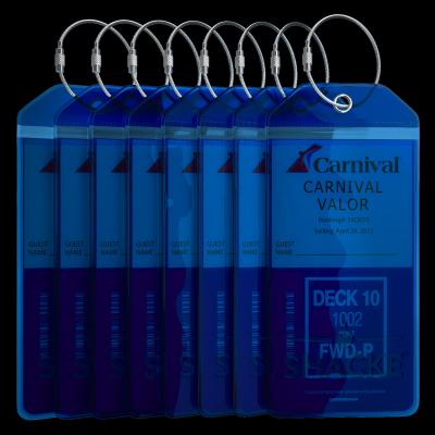 China Custom PVC Luggage Tags 0.6mm Thickness with Steel Loops Pantone Colors Offset Printing for sale