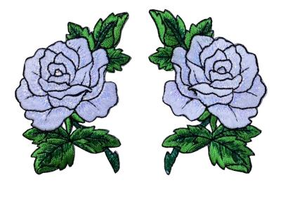 China Custom White Rose Embroidered Patch with Velcro Backing 100mm Width for sale