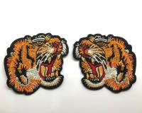 China Custom Tiger Head Embroidery Iron On Applique Patch 100mm Twill Cotton for sale