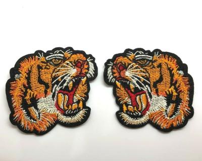 China Custom Tiger Head Embroidery Iron On Applique Patch 100mm Twill Cotton for sale
