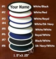 China Custom Embroidered Name Patch Oval 1.5x3.25 Inch Iron On Twill Cotton for sale