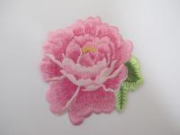 China Custom Size Iron On Embroidery Patch Pink Rose Herbaceous Peony Flower 100mm Width for sale