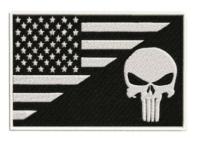 China USA Flag Skull Iron On Embroidered Patch Black White Army Military 127mm for sale