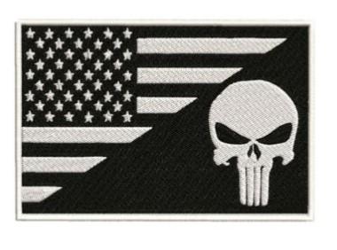 China USA Flag Skull Iron On Embroidered Patch Black White Army Military 127mm for sale