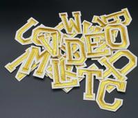 China Custom Embroidered Gold Alphabet Letter Patches Iron On Sew On Retro Letters for Clothing 50mm for sale