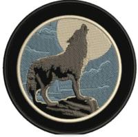China Wolf Howling Moon Embroidered Patch Applique Twill Background Heat Cut Border for sale