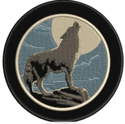 China Wolf Howling Moon Embroidered Patch Applique Twill Background Heat Cut Border for sale