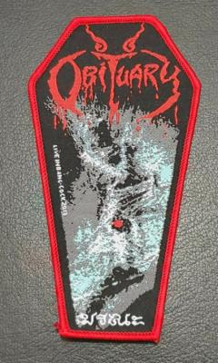 China Custom Iron On Woven Patches Obituary Cause Of Death Patch 3x5cm Jacket T Shirt for sale