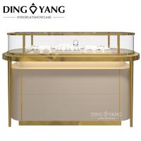 China Metal Stainless Steel  Tempered Glass Jewellery Showcase Display with LED Lights for sale