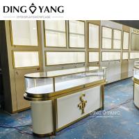 China Professional Jewellery Counter Showcase with Hairline Gold and Matte Beige Finish for sale