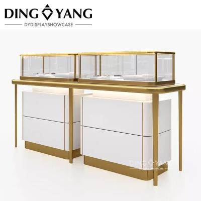 China Customize Glass Jewelry Showcases With Bright Led Lights And Lockable Drawers for sale