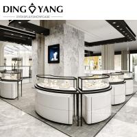 China Customized Fine Freestanding Black White Glass Jewelry Showcase For Jewellery Shop for sale