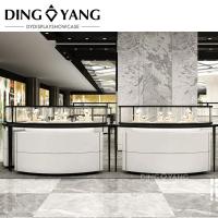 China Customized Fine Freestanding Black White Glass Jewelry Showcase For Jewellery Shop for sale