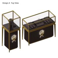 China Brush Golden Stainless Steel Custom Jewelry Showcase Match Black Wooden Storage With Lighting for sale