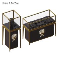 China Brush Golden Stainless Steel Custom Jewelry Showcase Match Black Wooden Storage With Lighting for sale