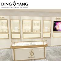 China Super White Tempered Glass Jewellery Shop Showcase With Low Power Consumption Lights for sale