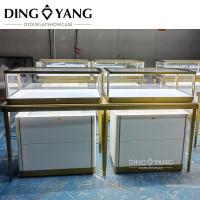 China Custom Jewellery Store Showcase With  Tapered Legs And Tempered Glass Panels for sale