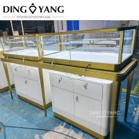 China Custom Jewellery Store Showcase With  Tapered Legs And Tempered Glass Panels for sale
