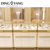 China Custom Made Fashion Golden White Retail Jewellers Display Counters , Retail Jewellery Display Counter , Fitted With LED for sale