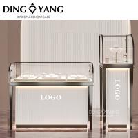 China Fashion Beautiful Wooden Glass Jewellery Counter With Low Power Consumption Lights for sale