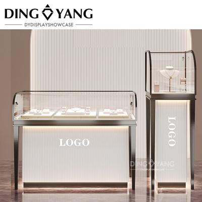 China Fashion Beautiful Wooden Glass Jewellery Counter With Low Power Consumption Lights for sale
