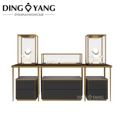 China Modern Fashion Glass Exhibition Jewellery Showcase Jewellery Counter With Led Lights for sale
