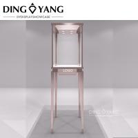 China Metal Tall Jewelry Glass Display Case With LED Spot Lights Ships Fully Assembled Lockable for sale