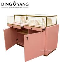 China Fashion Nice Pink Wooden Jewellery Showroom Counter With Locking Bottom Cabinet for sale