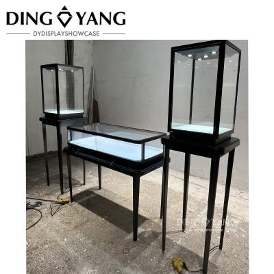 China Simple Modern Black Luxury Jewelry Show Case With Low Power Consumption Lights for sale