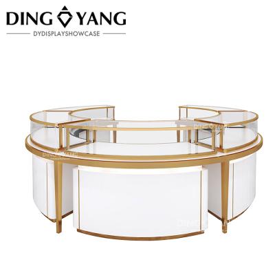 China Factory Luxury High End Round Center Island Showcase Jewelry Display Case Glass Top With Smart Invisible Lighting System for sale