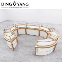 China Factory Seller Golden Oval Jewelry Case Display, High End Large Center Island Showcases With Ultra Clear Tempered Glass for sale