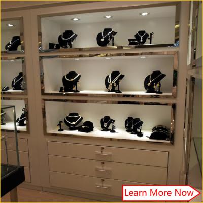 China Modern glossy white commercial jewelry display shelves,wall mount jewelry showcase for sale