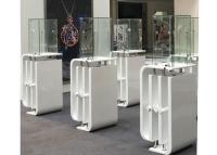 China Shining White Coating Custom Glass Display Cases With High Pole LED Lights for sale