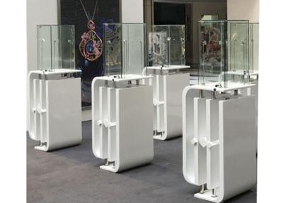 China Shining White Coating Custom Glass Display Cases With High Pole LED Lights for sale