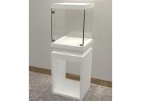 China Shining White Coating Custom Glass Display Cases With High Pole LED Lights for sale