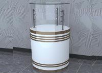 China Wooden White Custom Glass Display Cases Fashion Round Shape With LED Pole Lighting for sale