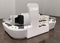 China Curved White Coating Kiosk Jewelry Display Showcase Professional 3D Design for sale