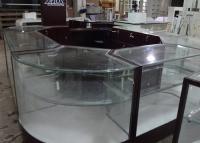 China Crystal Tempered Glass Jewelry Kiosk Furniture Full View Round Shape With Lights for sale